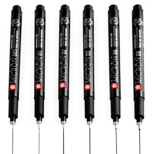 Sakura Pigma Micron Fineliners Pens Black and Gold Edition Black Ink 6 Set Technical Drawing ...
