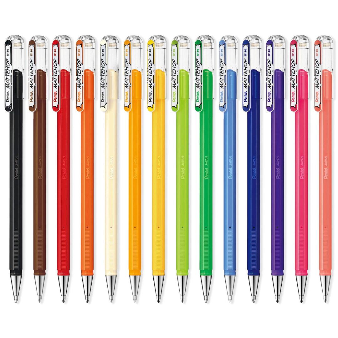 Coloured Gel Ink Rollerball Pens Pentel Mattehop 1.0mm Assorted Colours ...