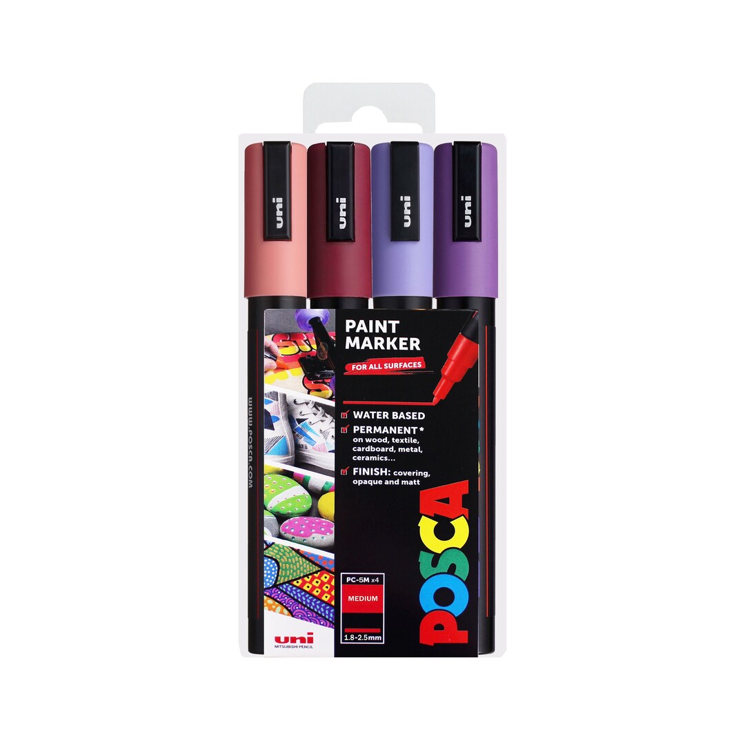 POSCA Medium PC-5M Art Paint Marker Pens Gift Set of 4 Sunset Tones ...