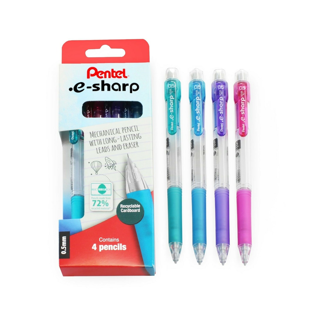 Pentel E-sharp Mechanical Pencil 0.5mm 72% Recycled Plastic Pack of 4 ...