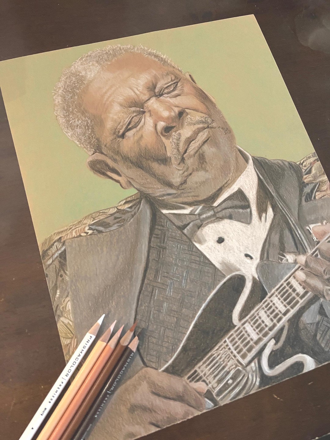 BB King - Hand-drawn Coloured Pencil Fan Art - Original Drawing - Etsy