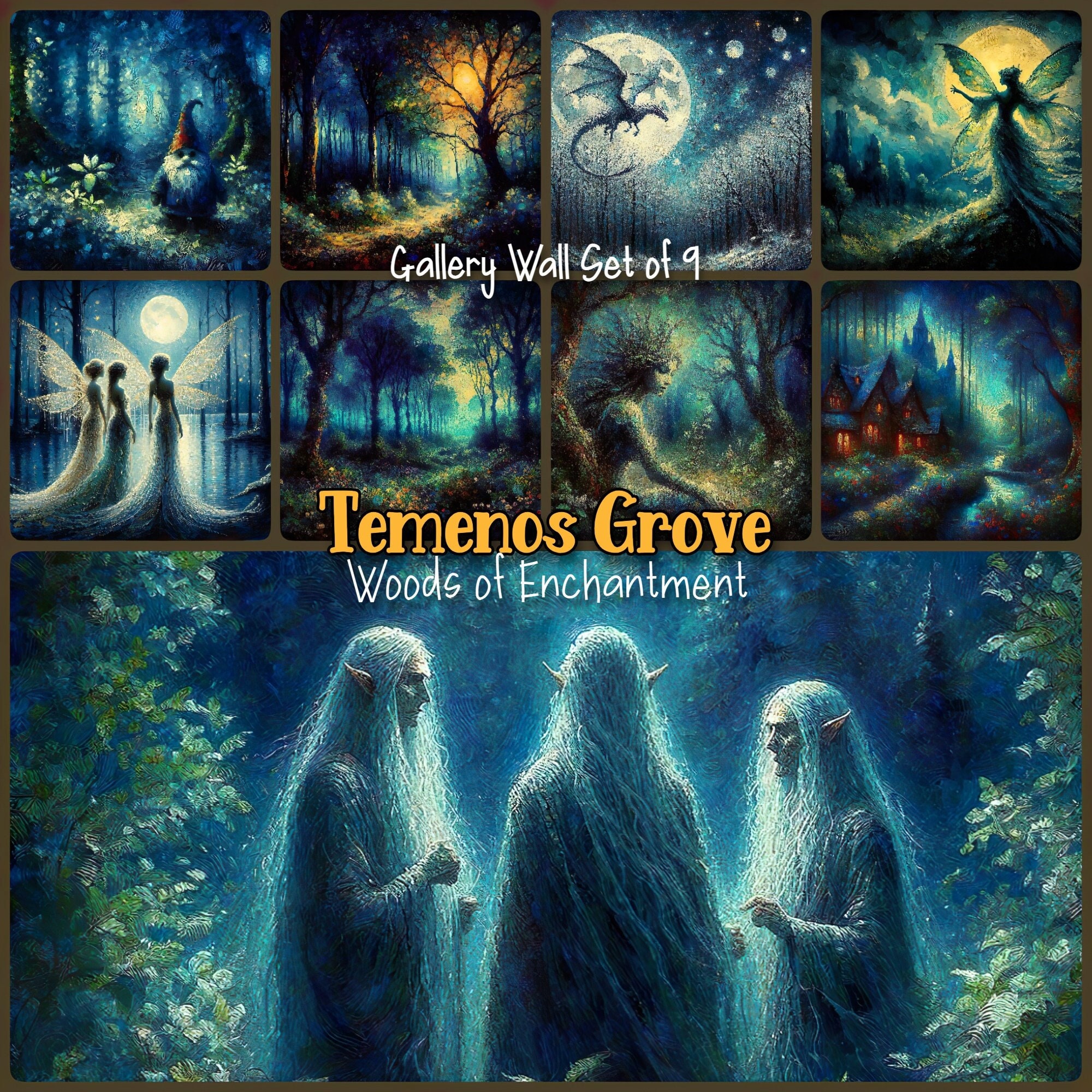 Mythical Woodland Collage Set of 9 Fantasy Forest Whimsigoth Printables ...