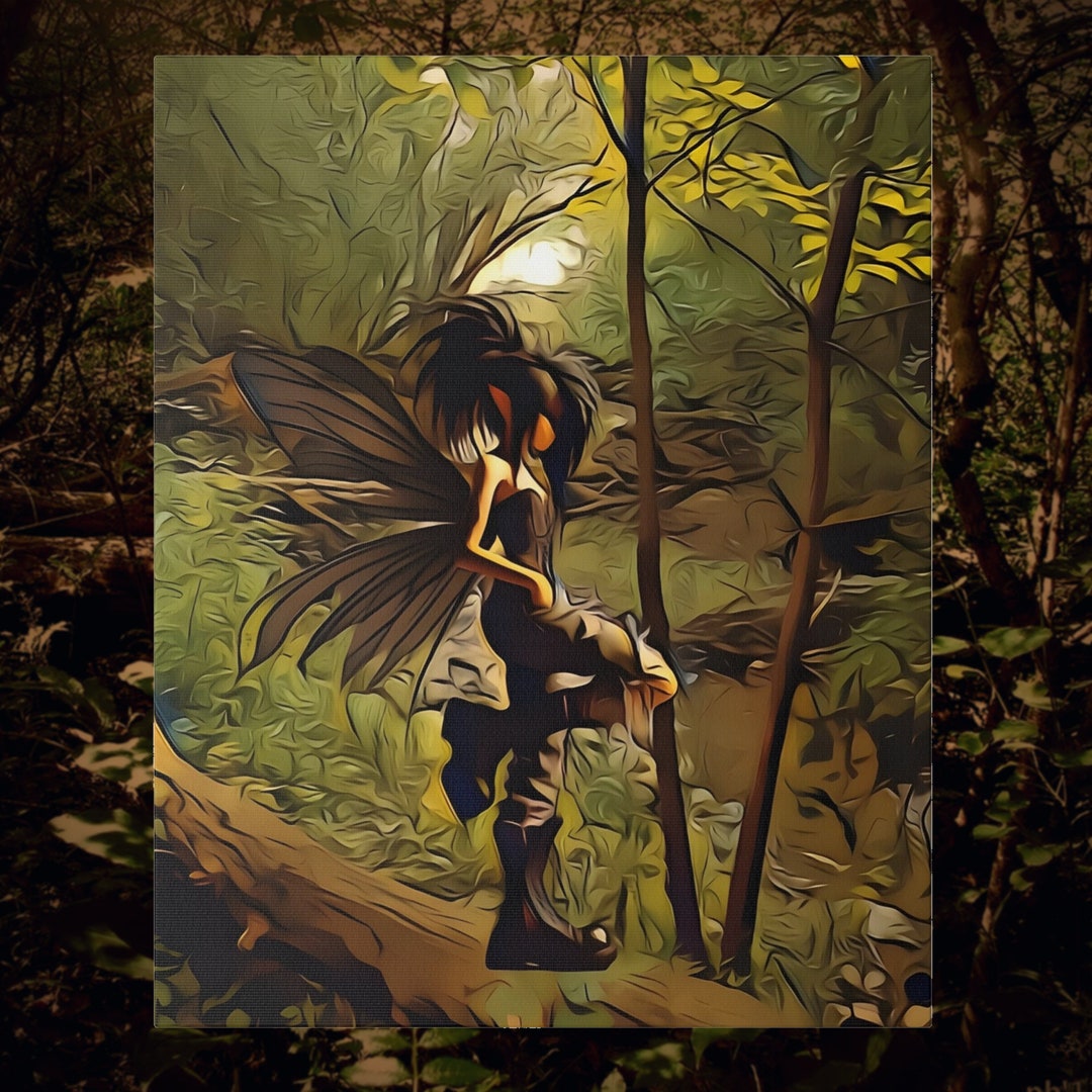 Unique Goth Fairy in the Forest Digitally Painted Photograph on Canvas ...