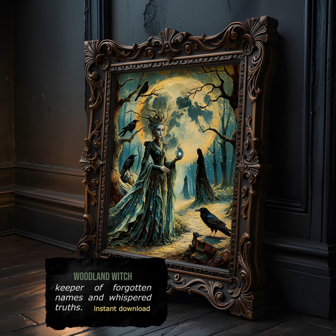 Woodland Witch Dark Fantasy Art • Whimsigoth Crow Moon Illustration ...
