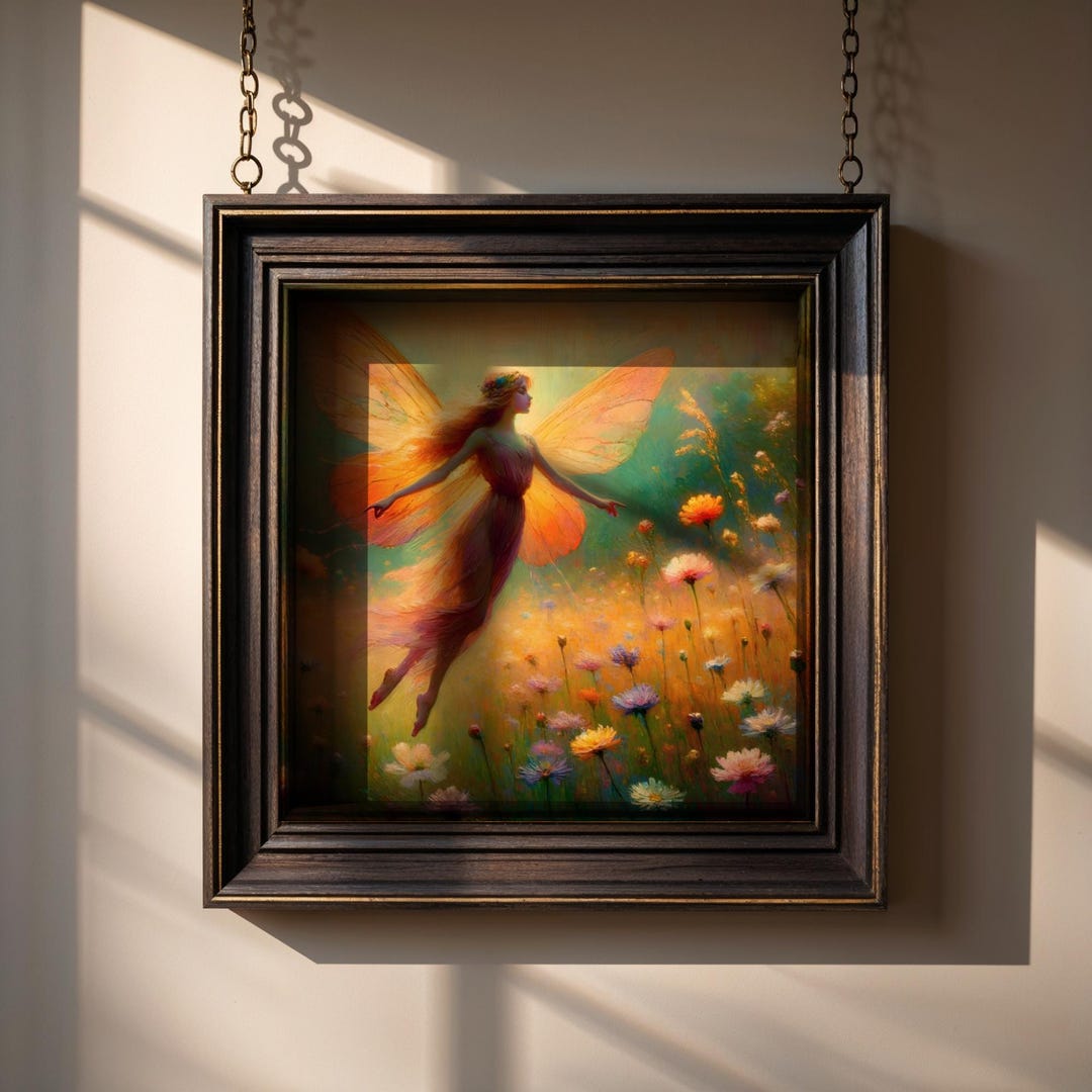 Vintage-style Tangerine Fairy in Summer Meadow ~ Whimsigoth Fantasy ...