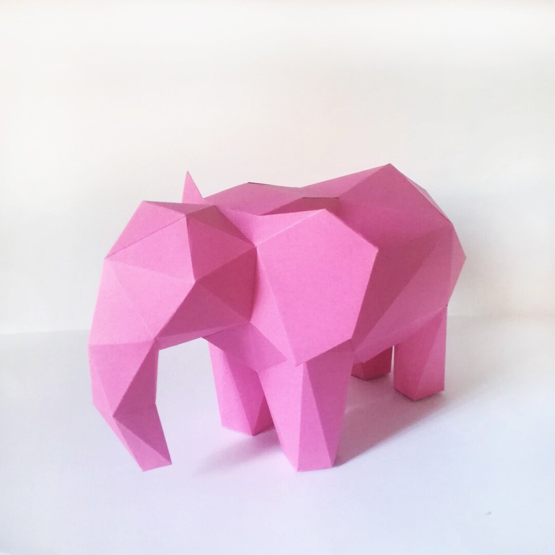 Pink Elephant 3D Puzzle Paper DIY Kit Home Decoration, Papercraft, in ...