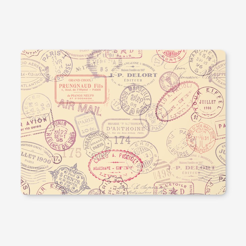 Wooden Cork Placemats Featuring a Travel Stamps Print. Dinner Placemats ...