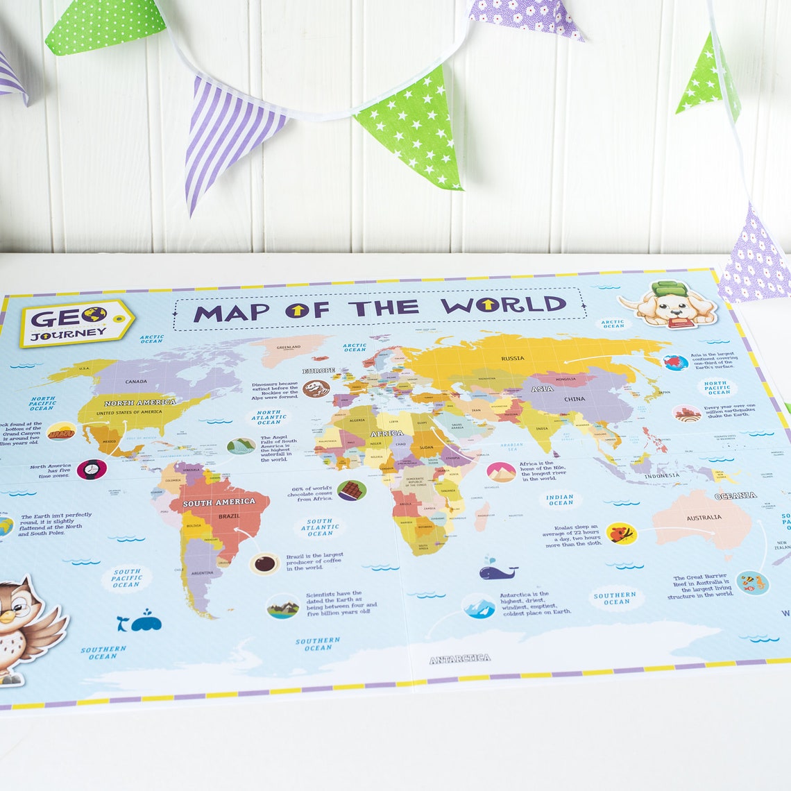 Kids World Map World Map for Children Colourful World Map | Etsy
