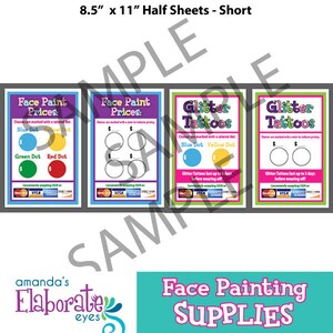 PRICE SIGNS - Face Painting & Glitter Tattoo Price Signs - Etsy