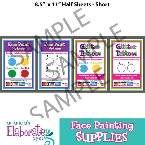 PRICE SIGNS - Face Painting & Glitter Tattoo Price Signs - Etsy