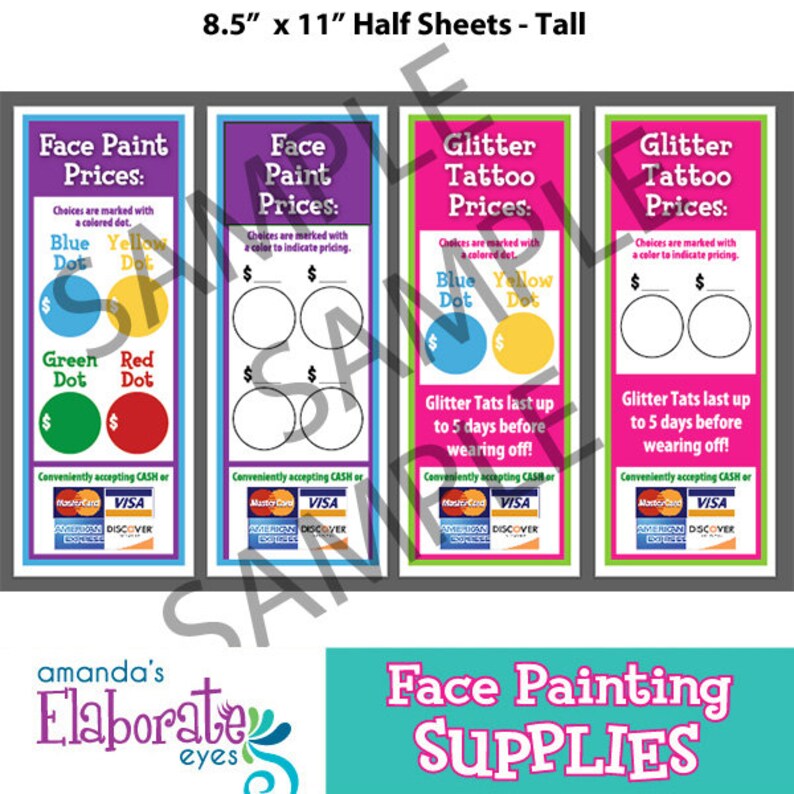 PRICE SIGNS - Face Painting & Glitter Tattoo Price Signs - Etsy