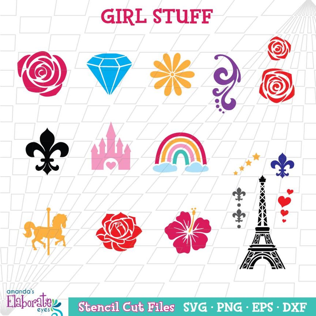 GIRL STUFF Stencil Set - Svg Eps Png Dxf - Perfect for Face Painting ...