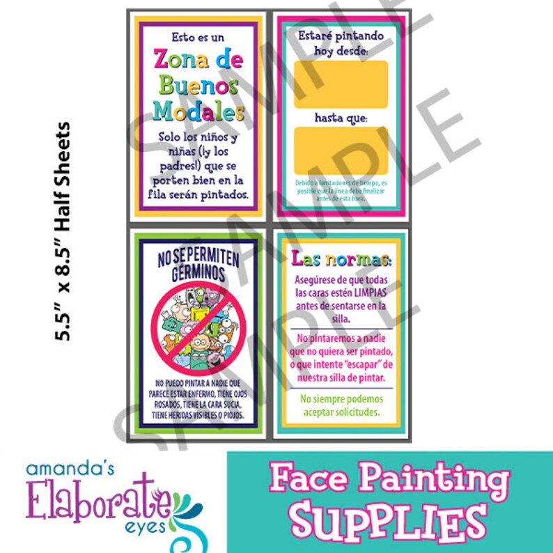 SPANISH Face Painting Signs - Rules and Info Signs - Etsy