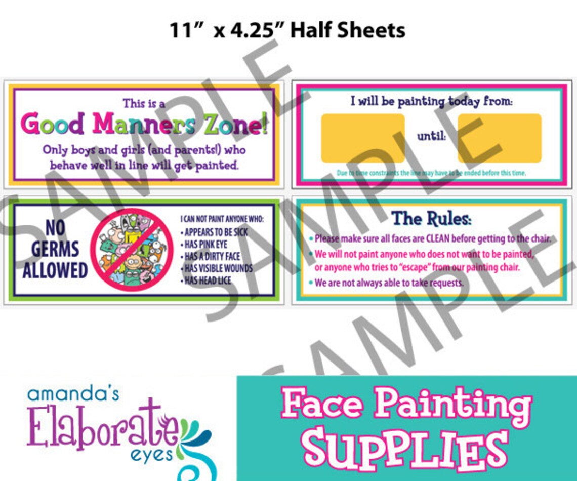FACE PAINTING SIGNS - Rules and Info Signs - Etsy