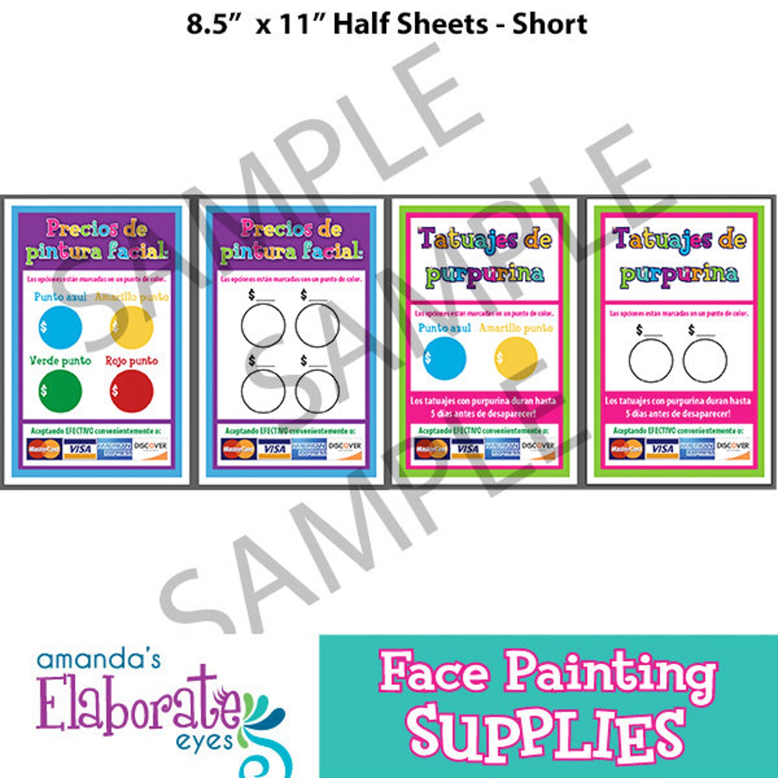 SPANISH PRICE SIGNS - Face Painting & Glitter Tattoo Price Signs - Etsy