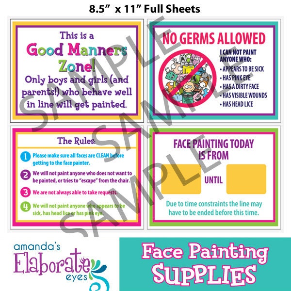 FACE PAINTING SIGNS - Rules and Info Signs - Etsy