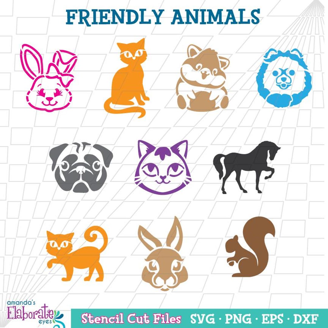 FRIENDLY ANIMALS Stencil Set - DIGITAL Download - Svg Eps Png Dxf ...