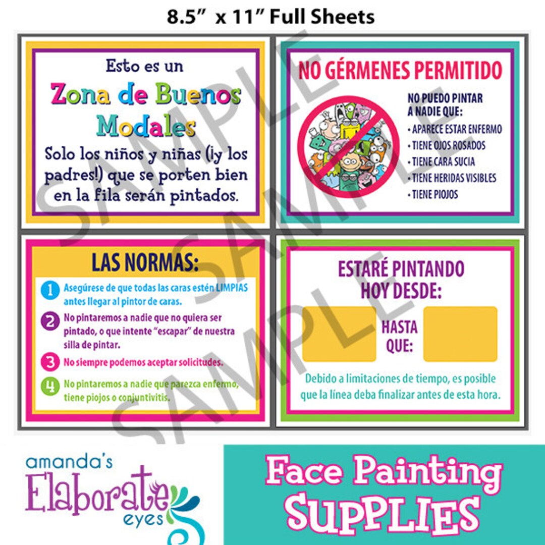SPANISH Face Painting Signs - Rules and Info Signs - Etsy