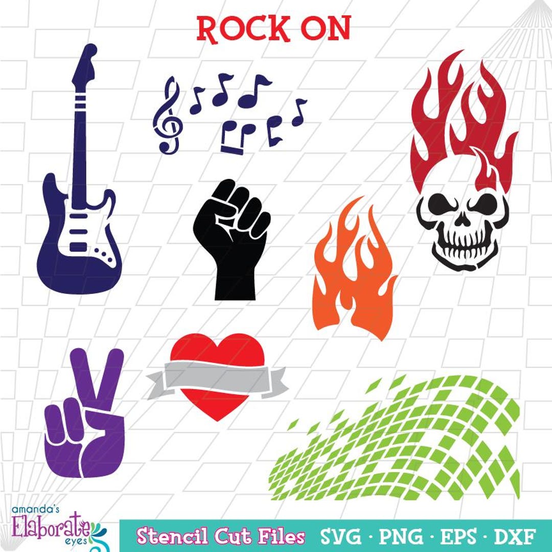 ROCK ON Stencil Set - Svg Eps Png Dxf - Perfect for Face Painting ...