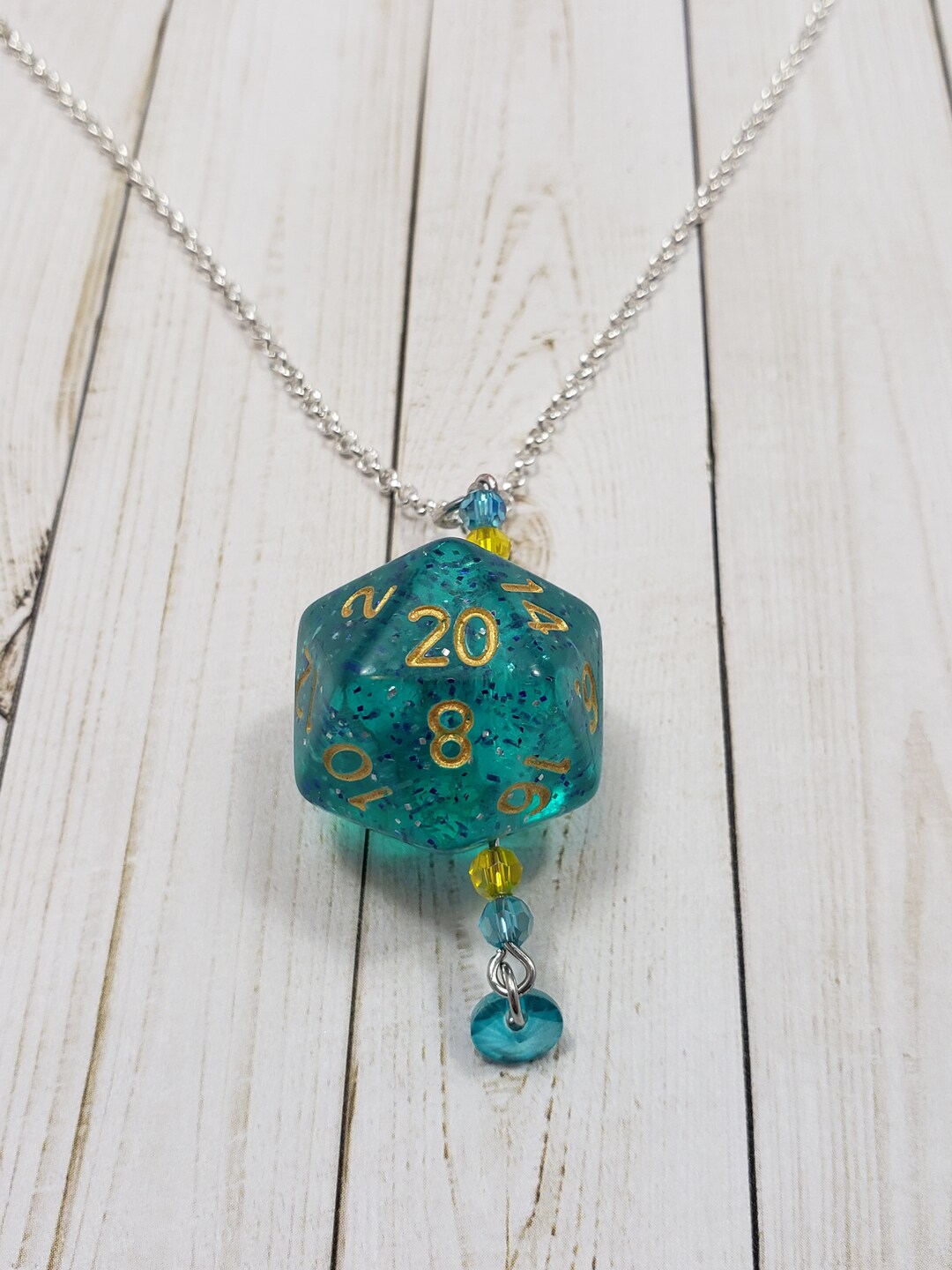 Teal D20 Dice Necklace With Beads Accents - Etsy