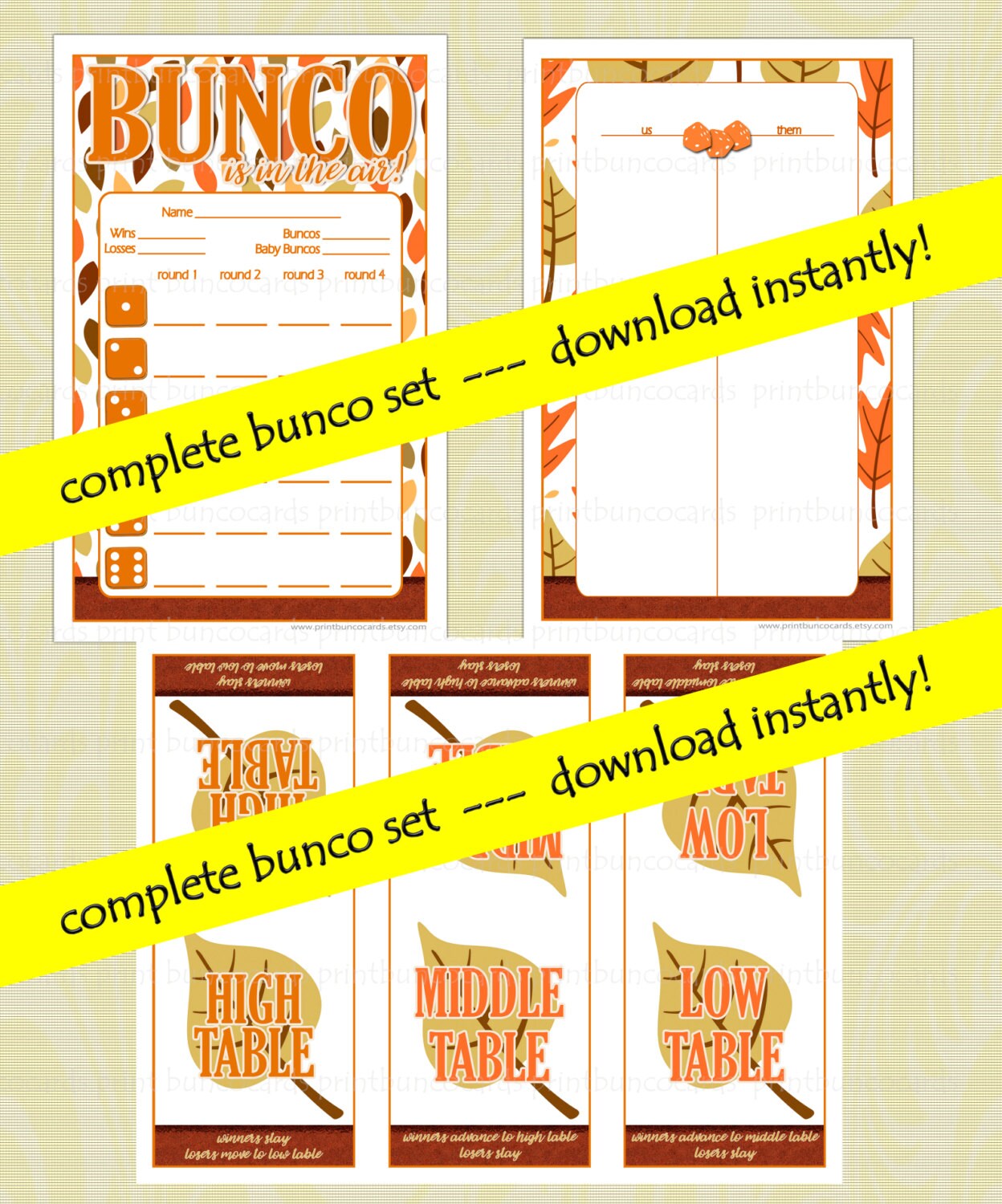 Printable Fall Bunco Set - Etsy