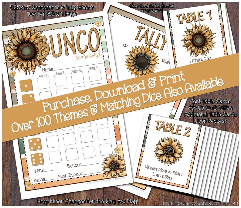 Sunflower Bunco Set Bunko Scorecards Printables Tally Download Free ...