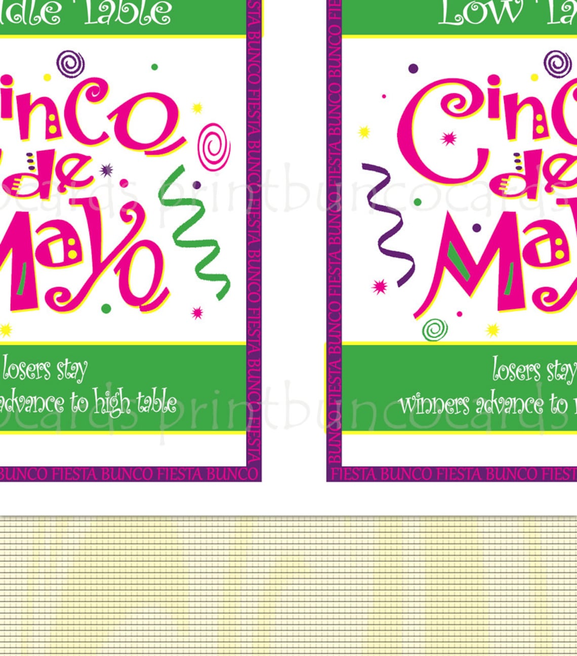 Printable Cinco de Mayo Fiesta Bunco Cards Set Custom Bunko | Etsy