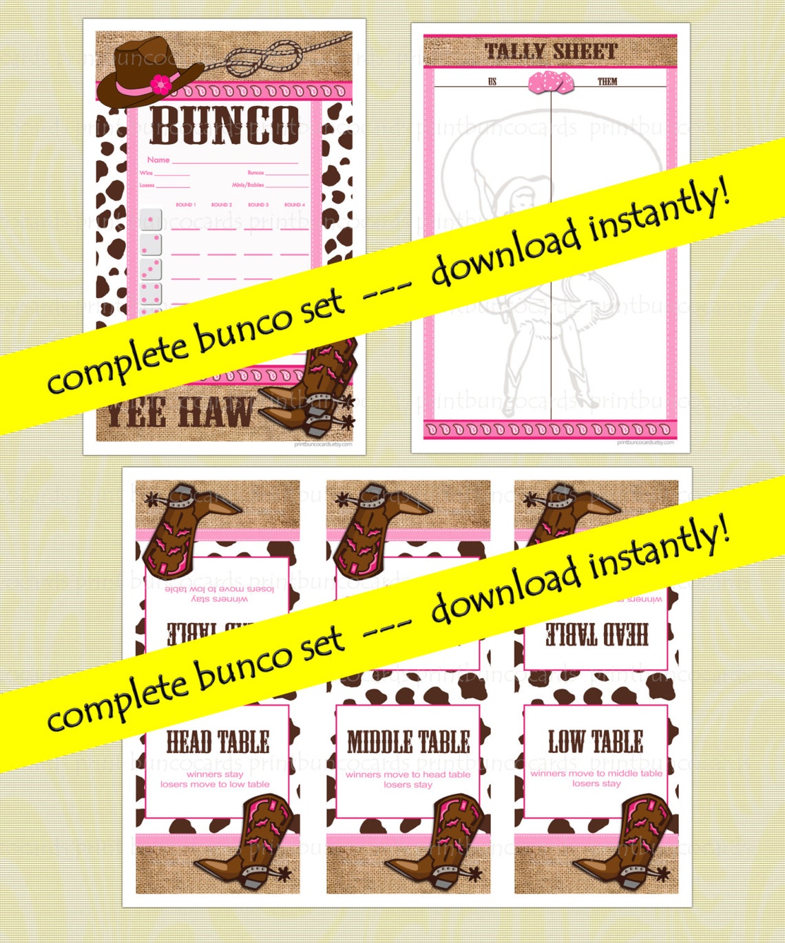 Printable Yee Haw Western Themed Bunco Cards Bunko Scorecards | Etsy