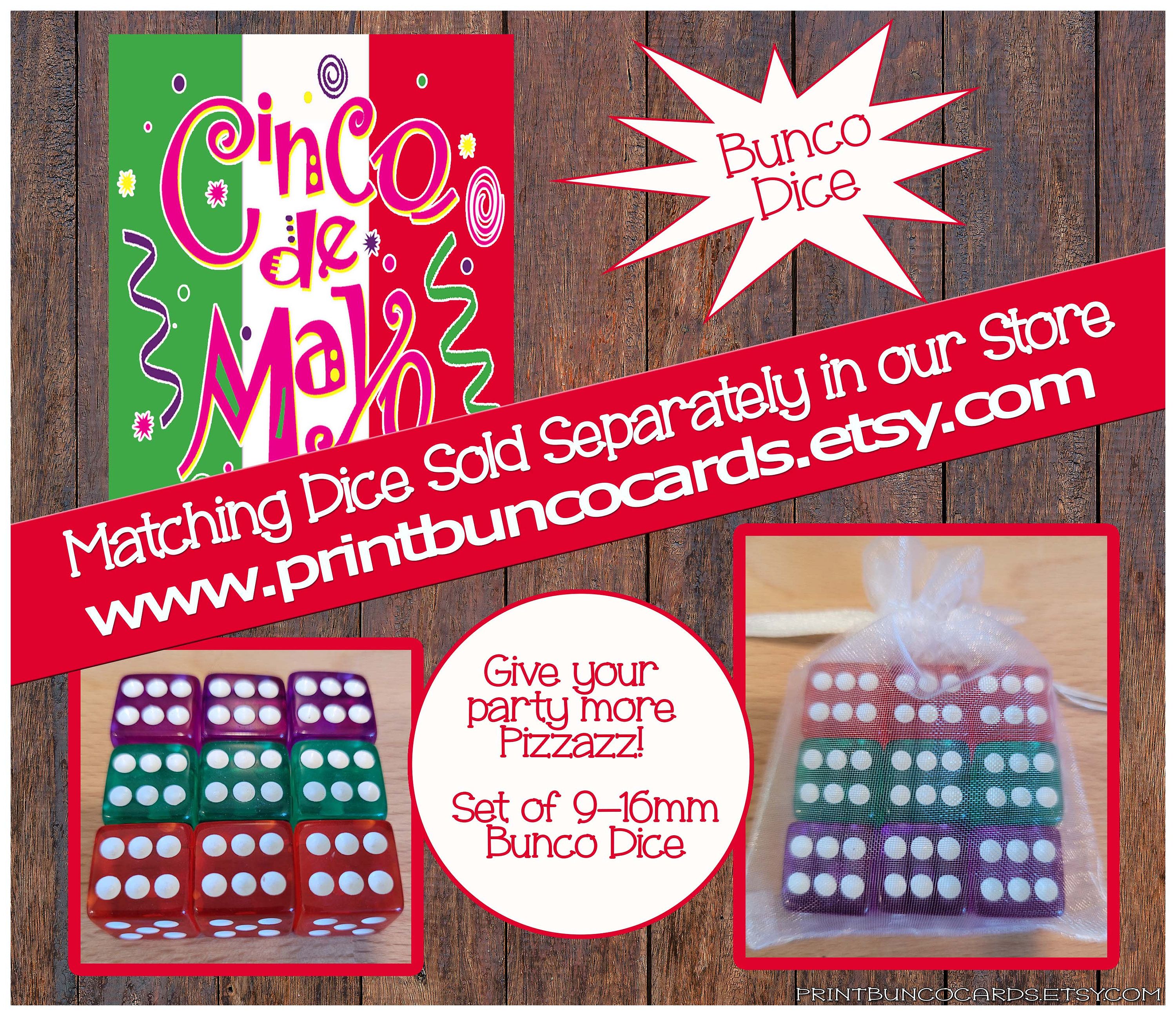 Printable Cinco De Mayo Fiesta Bunco Cards Set Custom Bunko Scorecards ...