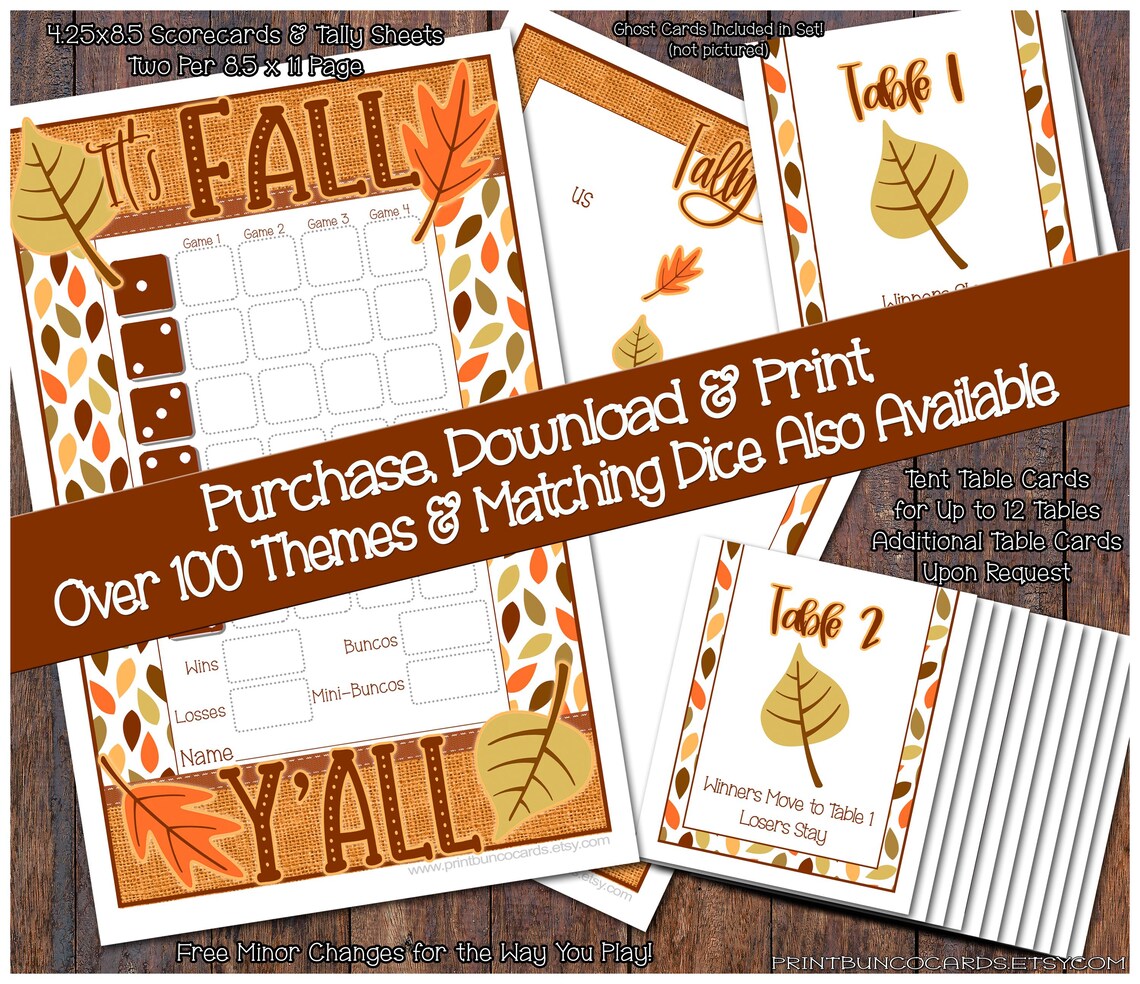 Fall Bunco Set: Printable Cards & Table Tents (digital Download) - Etsy