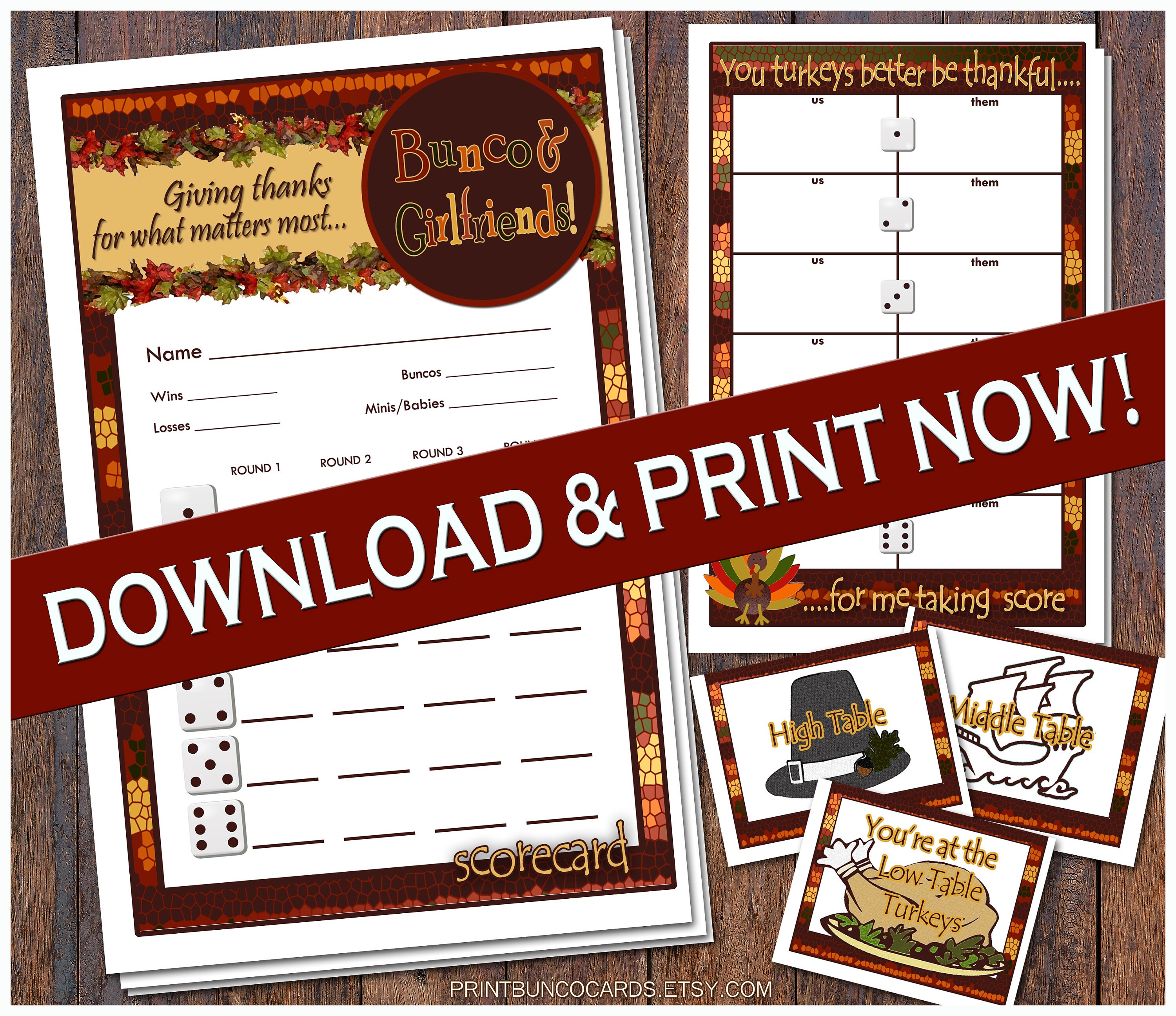 Printable Thanksgiving Fall Bunco Cards Bunko Printables Download ...