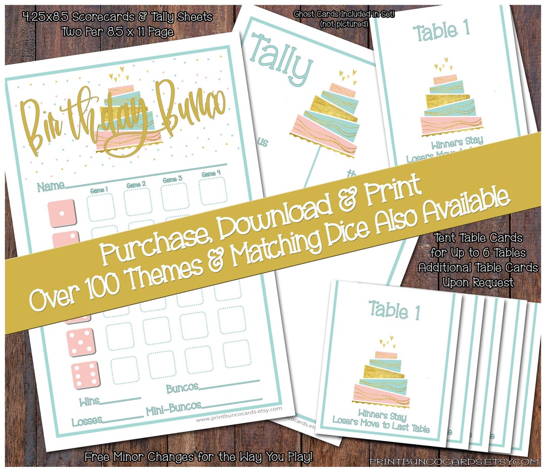 Birthday Celebration Bunco Set: Printable Cards & Tally Sheets (digital ...