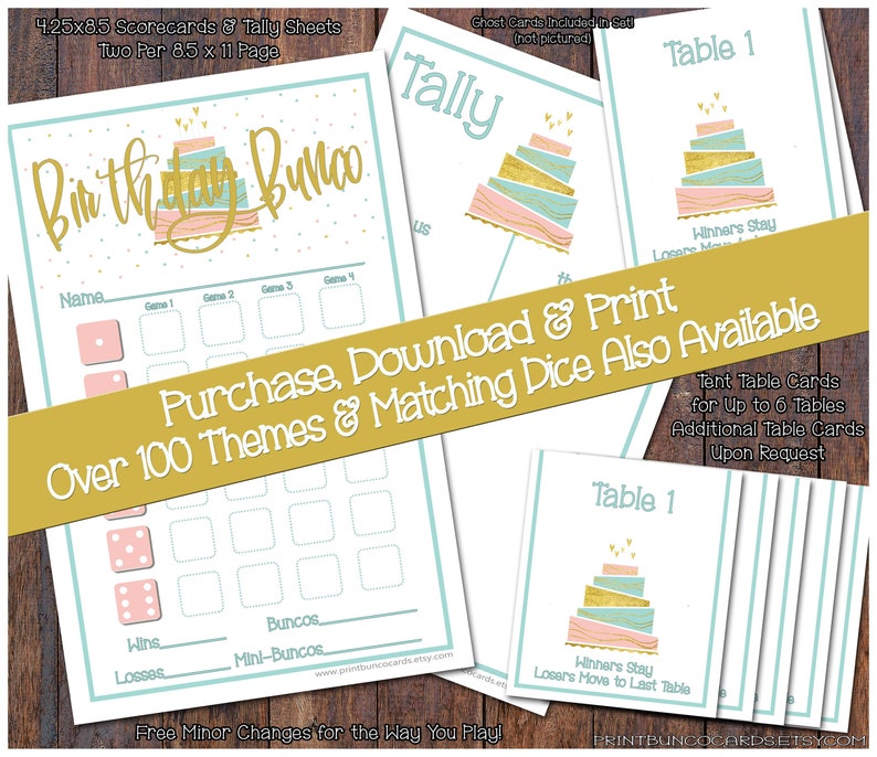 Birthday Celebration Bunco Set: Printable Cards & Tally Sheets (digital ...