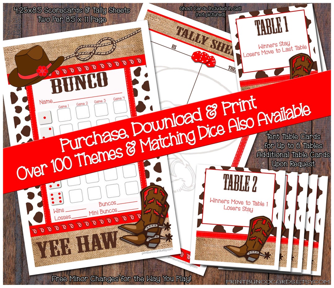 Printable Yee Haw Western Themed Bunco Cards Bunko Scorecards Score ...