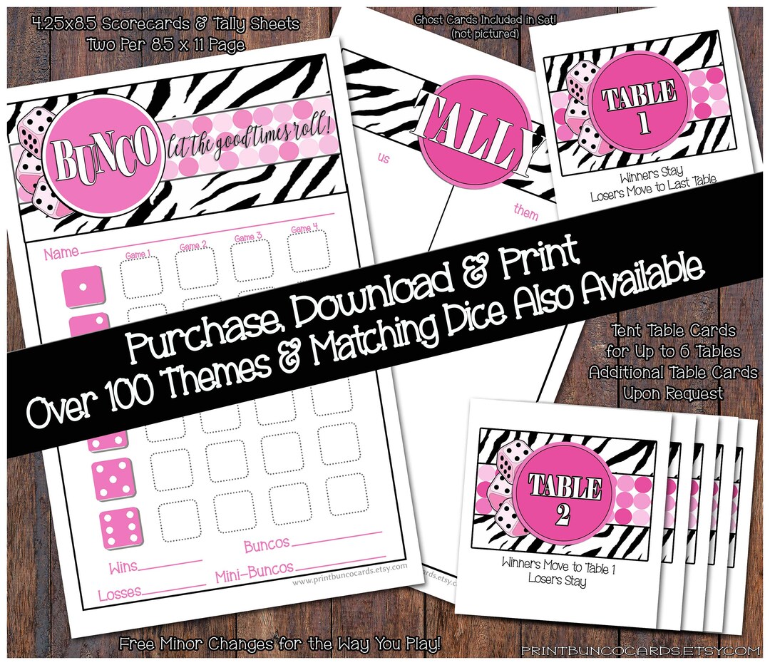 Pink and Black Zebra Bunco Cards Printable Bunco Set-complete Bunco Set ...