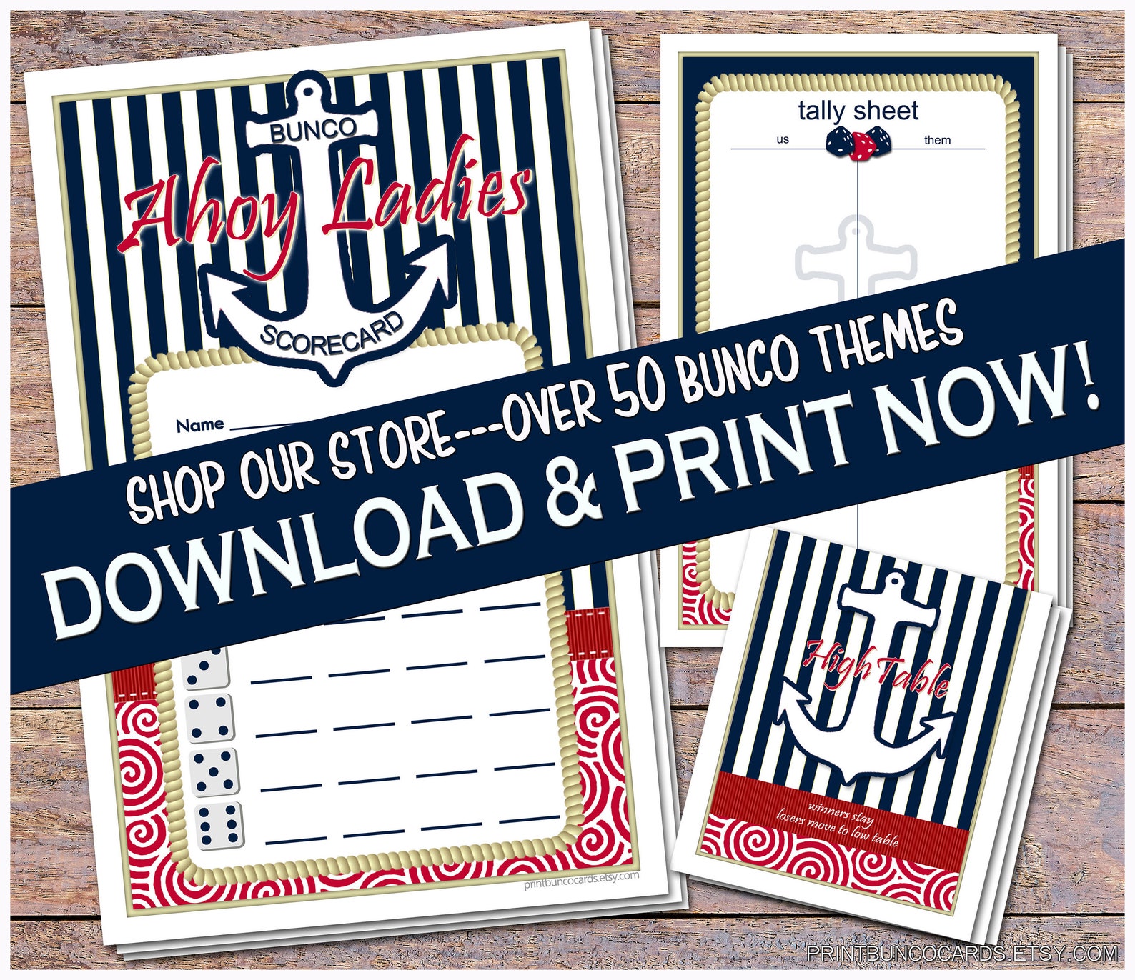 Printable Nautical Themed Anchor Bunco Cards Bunko Scorecards - Etsy