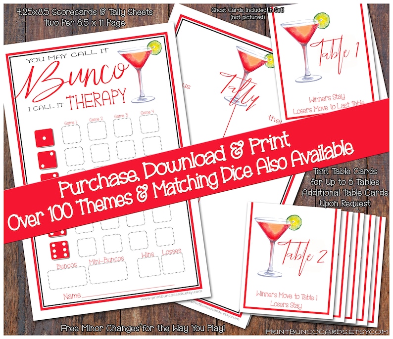 Printable Bunco Cards Set Custom Bunko Card Download Bunko Tally ...