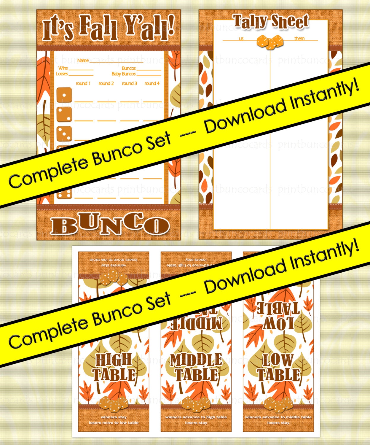 It's Fall Ya'll Printable Bunco Set Printable Bunko Cards Printables ...