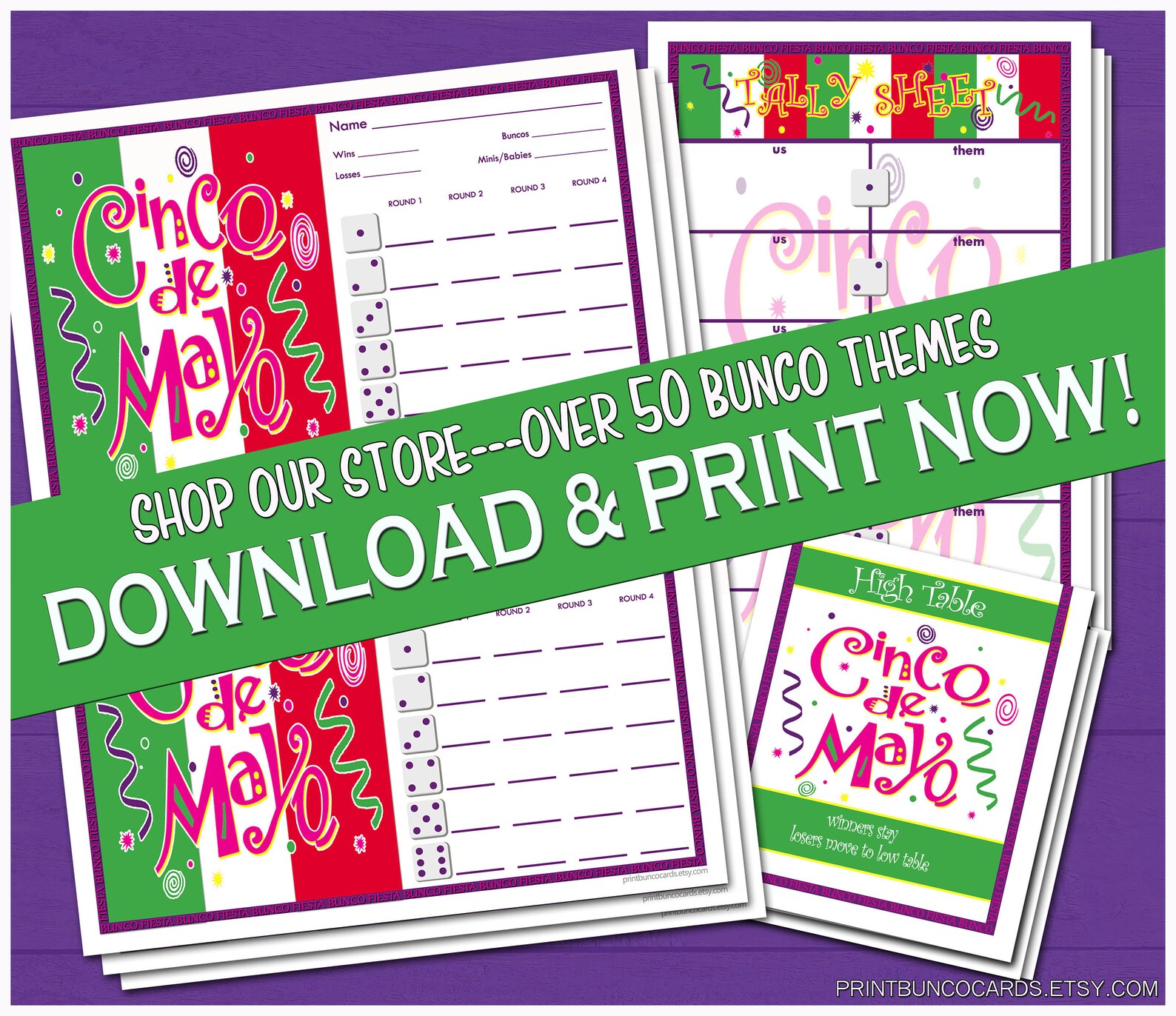Printable Cinco de Mayo Fiesta Bunco Cards Set Custom Bunko | Etsy