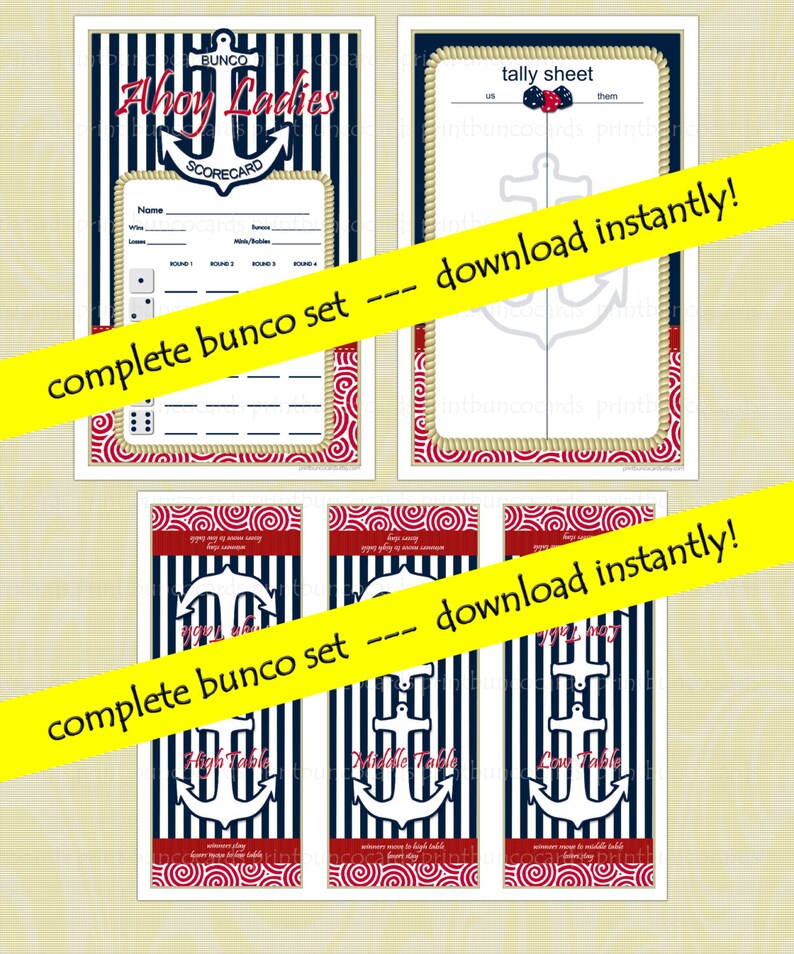 Printable Nautical Themed Anchor Bunco Cards Bunko Scorecards - Etsy