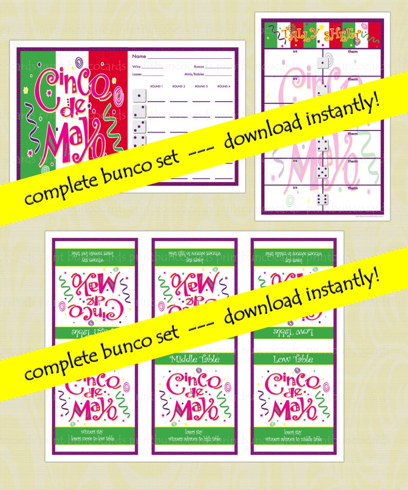 Printable Cinco de Mayo Fiesta Bunco Cards Set Custom Bunko | Etsy