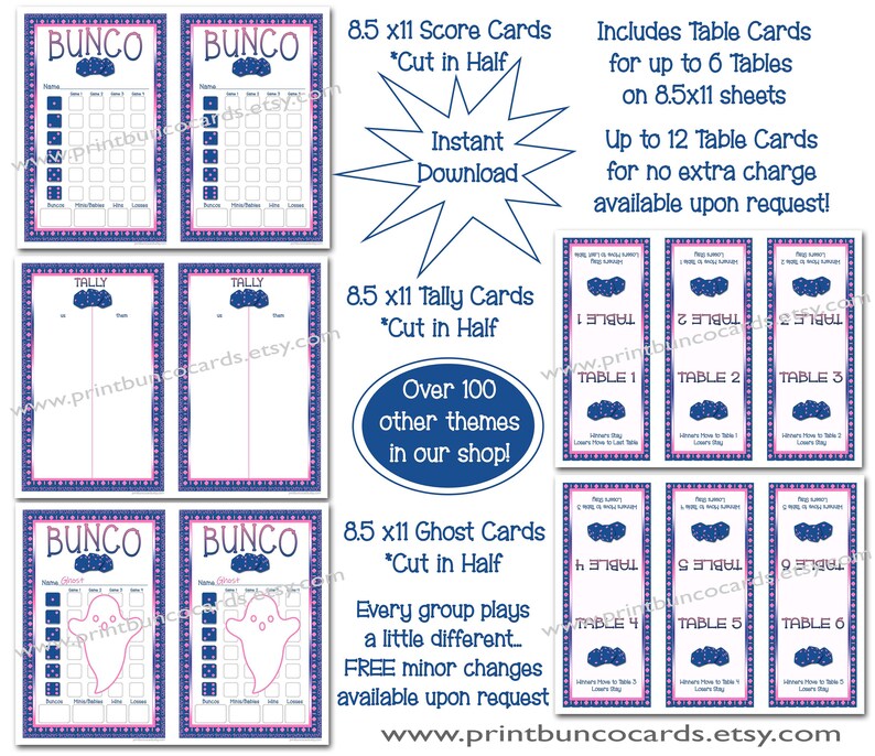 Printable Pink and Blue Diamond Bunco Set Bunko Cards - Etsy