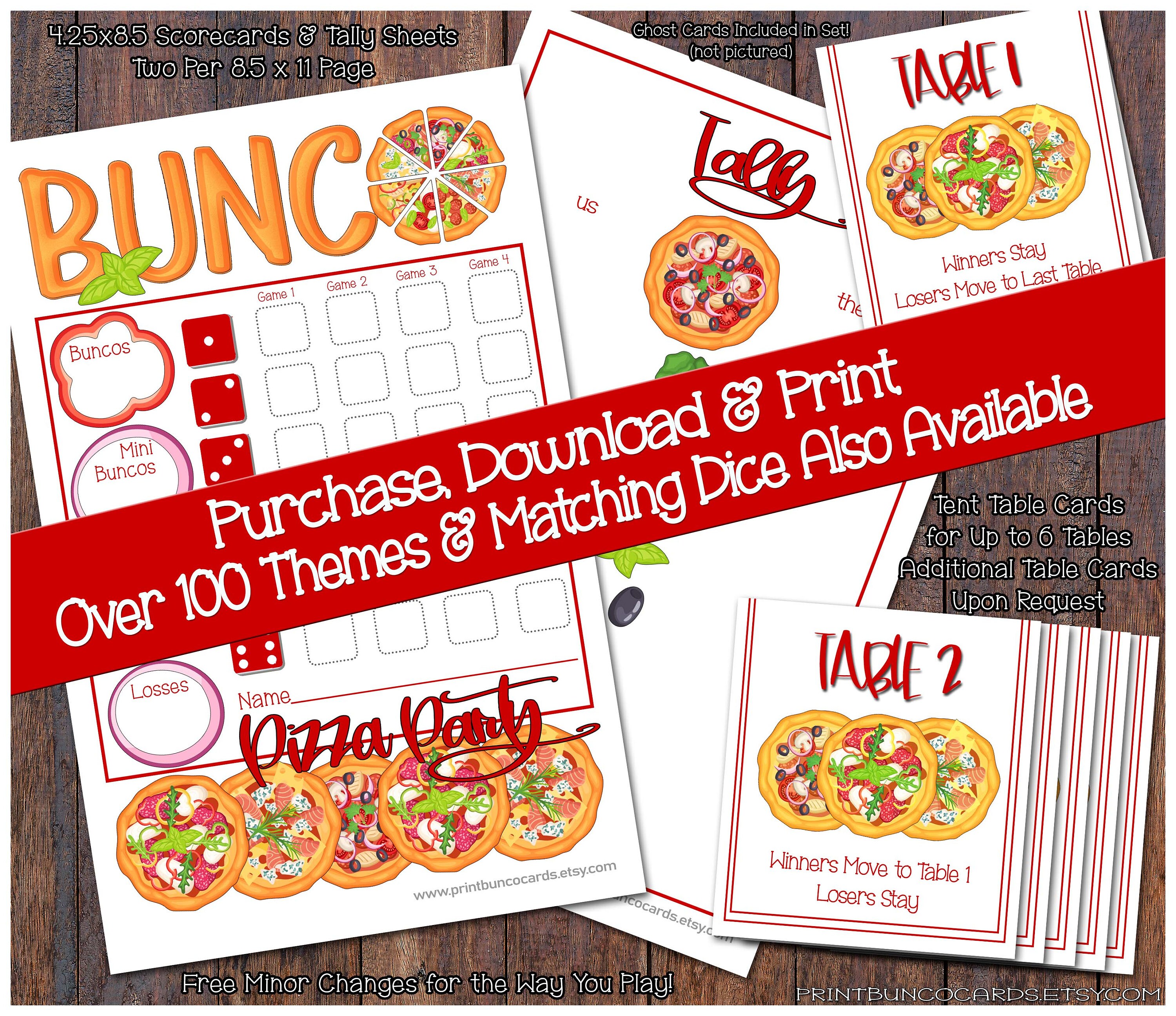 Pizza Party Printable Bunco Set-complete Bunco Set-bunco Card, Bunco ...