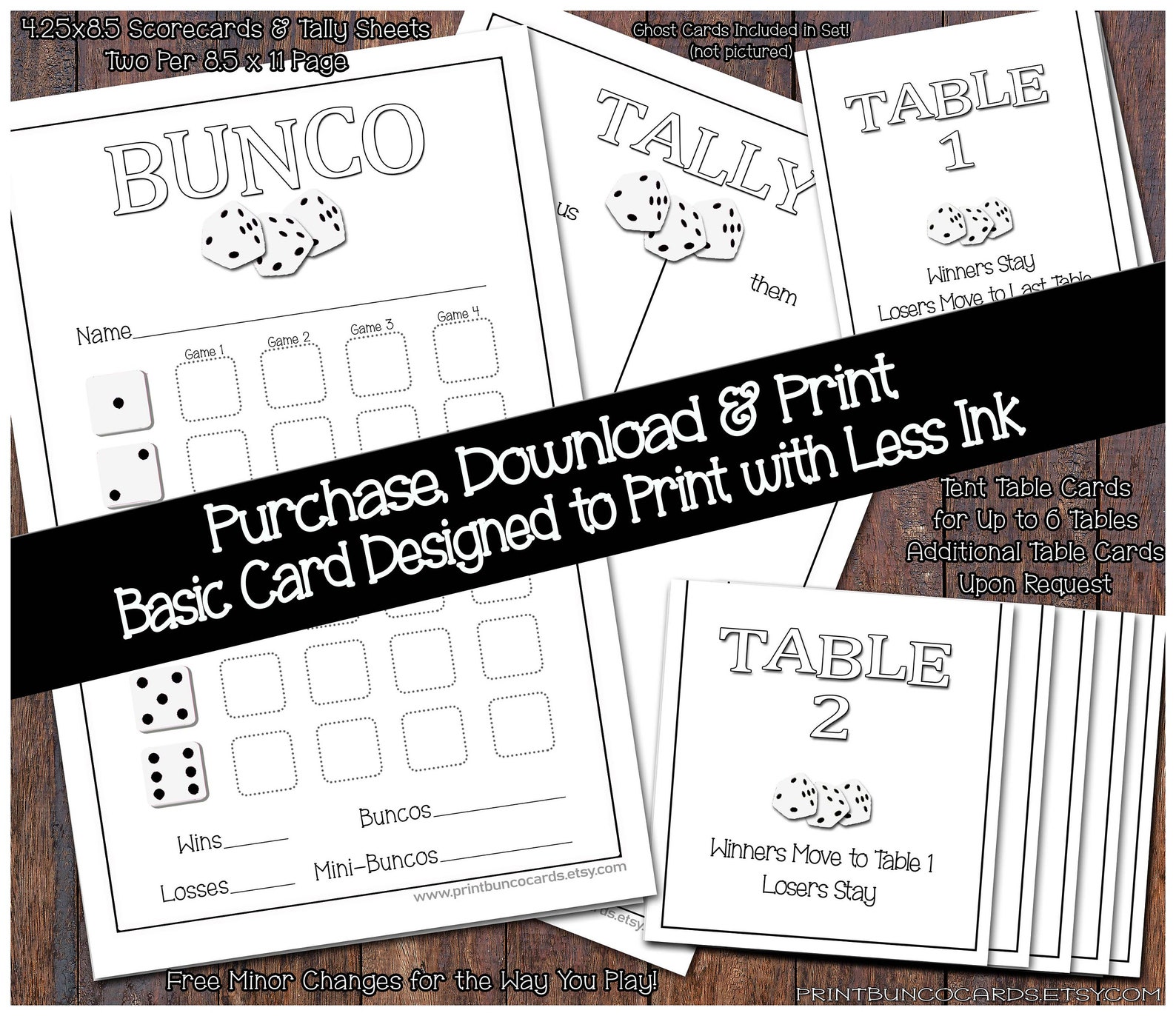 Black & White Value Priced Printable Bunco Set-complete Bunco Set-bunco ...