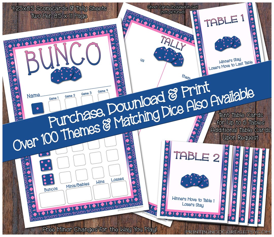 Printable Pink and Blue Diamond Bunco Set Bunko Cards Printables Tally ...