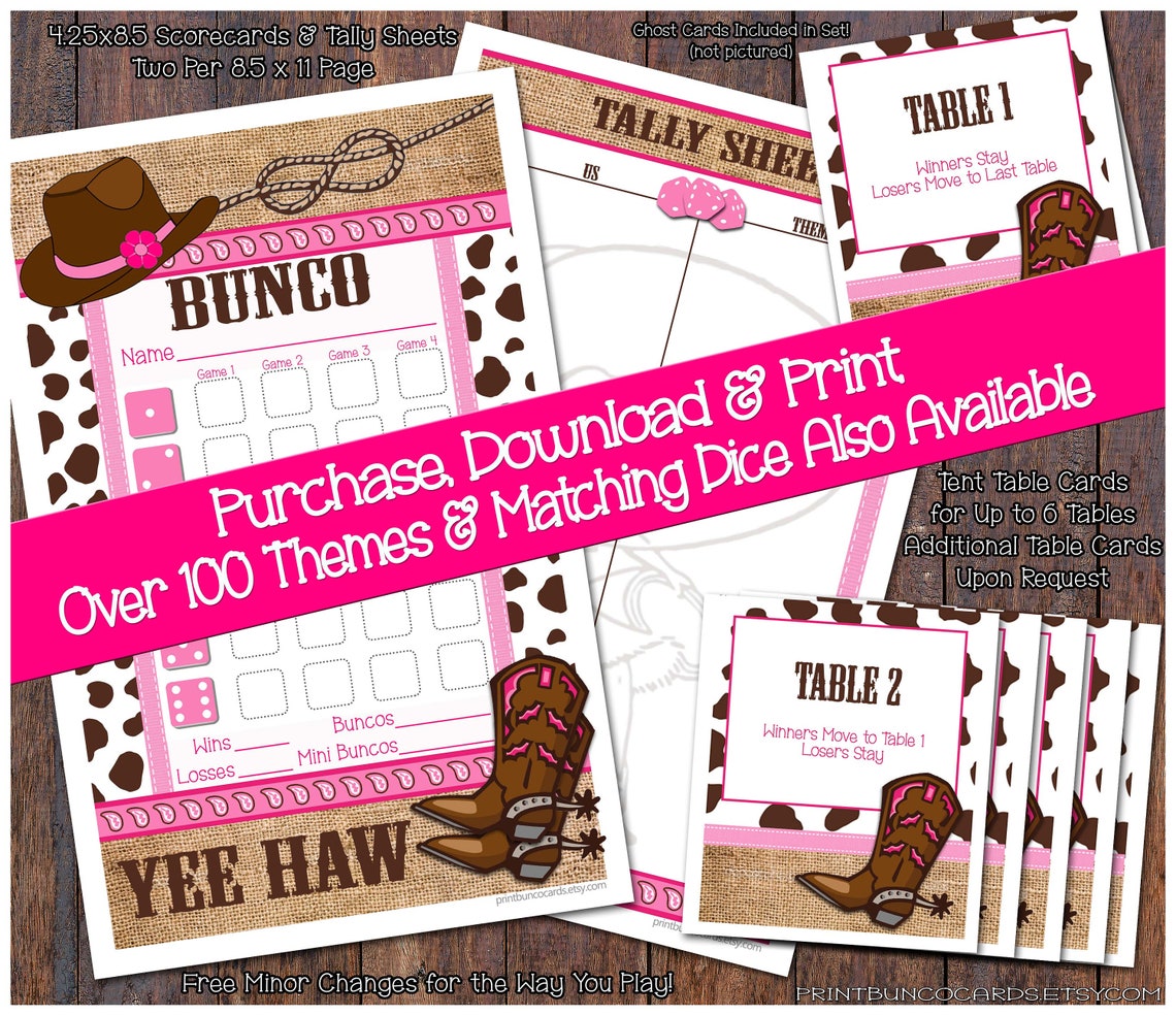 Printable Western Cowgirl Bunco Set-complete Bunco Set-bunco Card ...