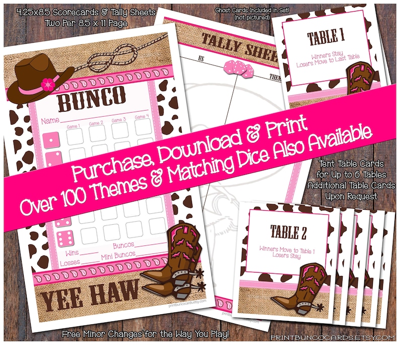 Printable Western Cowgirl Bunco Set-complete Bunco Set-bunco Card ...