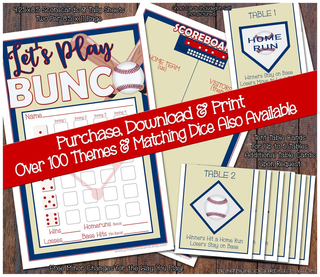 Printable Baseball Bunco Set: Scorecards, Tally Sheets, Table Cards ...