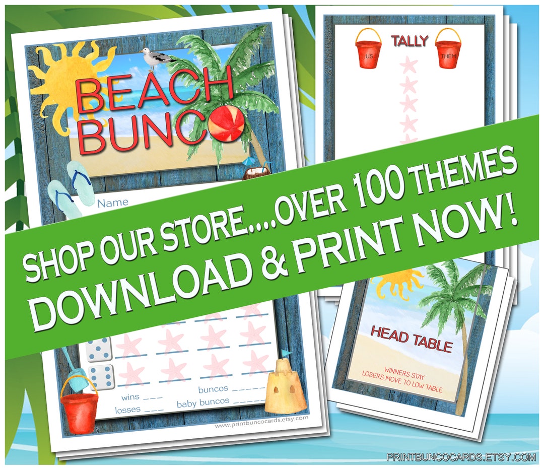 Beach Bunco Printable Scorecards Tally Sheets Bunko Set Summer - Etsy