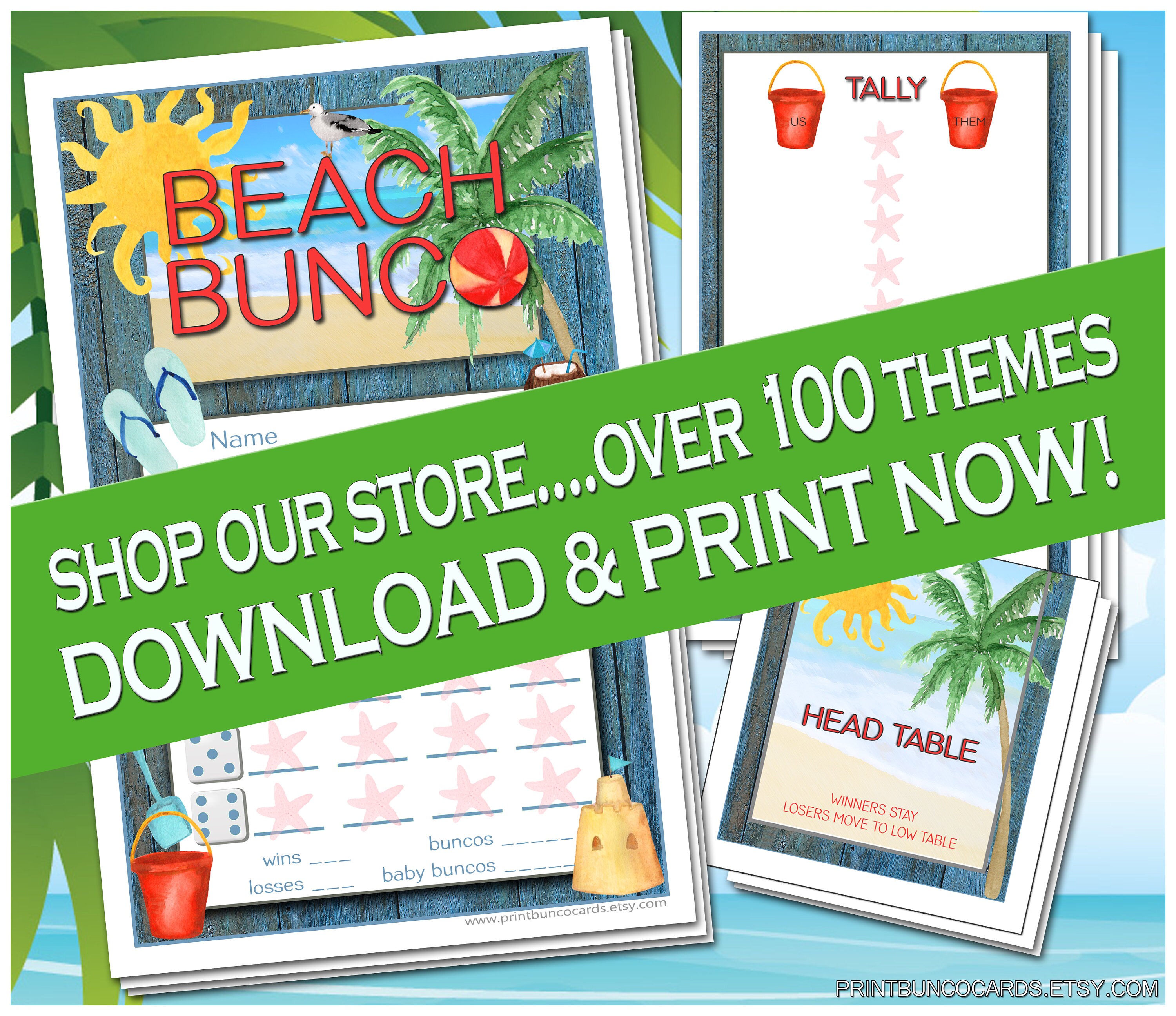 Beach Bunco Printable Scorecards Tally Sheets Bunko Set Summer | Etsy